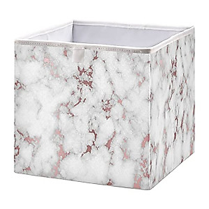 ALAZA Collapsible Storage Cubes Organizer,Marble with Rose Gold Storage Containers Closet Shelf Organizer with Handles for Home Office
