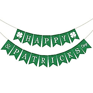 Cmaone St Patrick's Day Banner Lucky Banner with Shamrock Garland Happy St Patrick's Day Decorations Banner Irish Green Clover Party Supplies Hanging Decorations for Home, Party, Bar