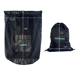 Skip Work Extra Large Mesh Beach Bag with Drawstring Accessory Bag – Multipurpose Beach Tote Bag with Zipper and Pockets for Keeping All Essentials Handy – Black