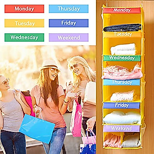 Ximenger Weekly Closet Organizers & Storage Hanging Daily Closet Shelves with 6-Shelf Foldable Oxford Cloth Weekday Clothes Organizer