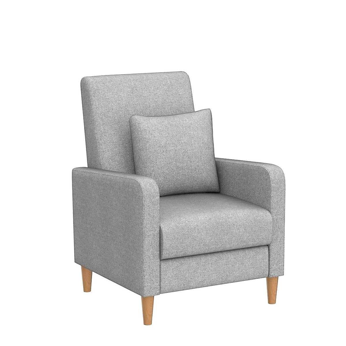 COLAMY Modern Upholstered Accent Chair Armchair with Pillow, Fabric Reading Living Room Side Chair,Single Sofa with Wood Legs, Light Grey