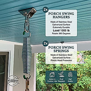 Porch Swing Hanging Spring Kit, Load 1600 lbs, 360 Rotating, Stainless Steel Heavy Duty Hanger Spring for Porch Swing, Hammocks, Swing Chair, Sandbags, Yoga, etc. [2 Sets]