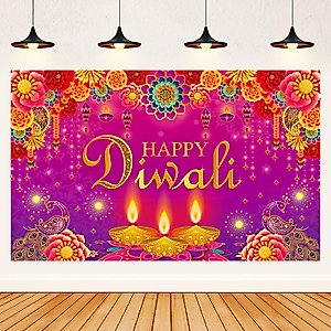 Diwali Backdrop Banner, Happy Diwali Decorations for Home Indian Festival of Lights, Diwali Photo Background for Indian Light Celebration Party Supplies, 71 x 43 Inch