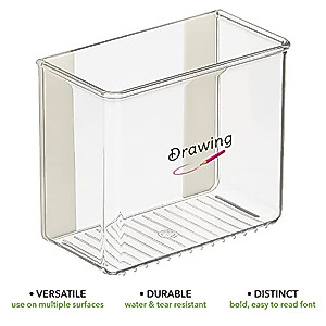 mDesign Plastic Self-Adhesive Wall Mount Craft, Sewing and Hobby Storage Organizer Bin Basket - Compact Container Box Holder for Hanging on Walls/Doors - 6" Wide + 32 Adhesive Labels - Clear