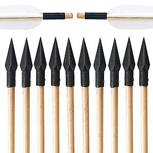 Huntingdoor 6pcs White Turkey Feather Wooden Shaft Hunting Shooting Arrows 31inch with A-803 arrowhead 150grain (White)