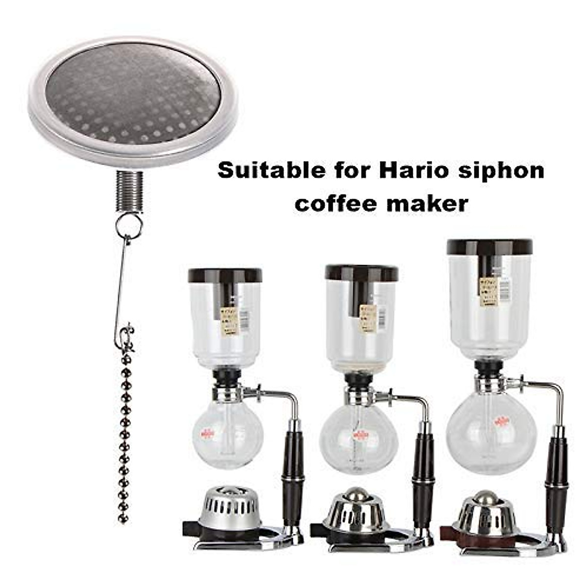 Permanent Siphon/Syhon Coffee Filter for Hario Yama Siphon Coffee Maker and Other Syphon Coffee Maker, Stainless Steel & White Silicon Rubber, Model: A1