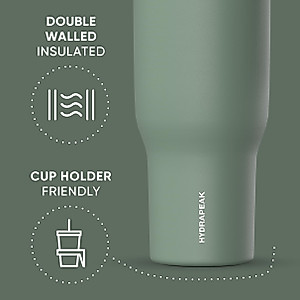 Hydrapeak Voyager 40 Oz Stainless Steel Tumbler with Handle, Insulated Water Bottle With Straw & Lid, Cupholder Friendly Reusable Travel Mug (Sage Leaf)