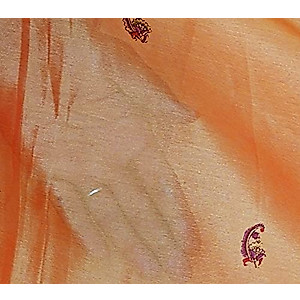Peegli Vintage Orange Saree Paisley Printed DIY Craft Fabric Poly Silk Sari