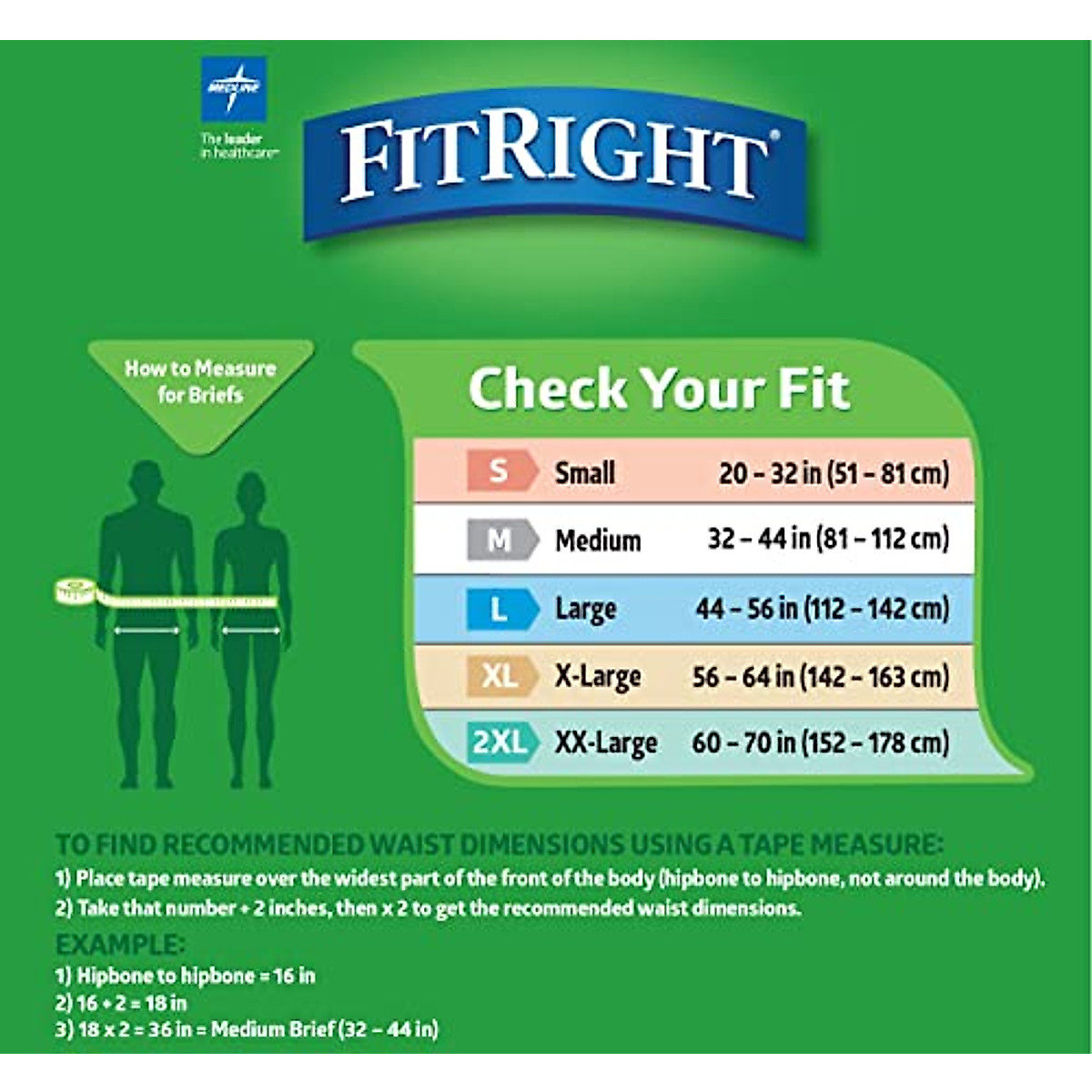 Medline FitRight Ultra Adult Diapers, Disposable Incontinence Briefs with Tabs, Heavy Absorbency, Medium, 32''-42'', 20 Count (Pack of 4)