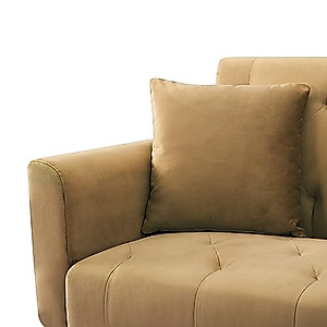 Verfur Button Tufted Convertible Futon Sofa Bed,Modern Velvet Upholstery Sleeper Couch Daybed with 2 Cup Holders and Square Armrests for Small Places Sofabed, Brown 72.4"