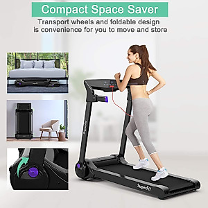 Goplus 3HP Electric Folding Treadmill, Self-Standing Superfit Treadmill with APP Control, Blue Tooth Speaker, HD Touch Screen, Installation-Free, Walking Jogging Running Machine for Home Office