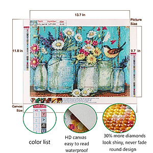 Lxmsja Diamond Art Painting Kit, Diamond Art Painting Flowers, Diamond Art Painting Kits for Adults, Diamond Art Kit for Adult, Diamond Art Kit, Diamond Art Painting Kit for Beginner (11.8X15.7inch)