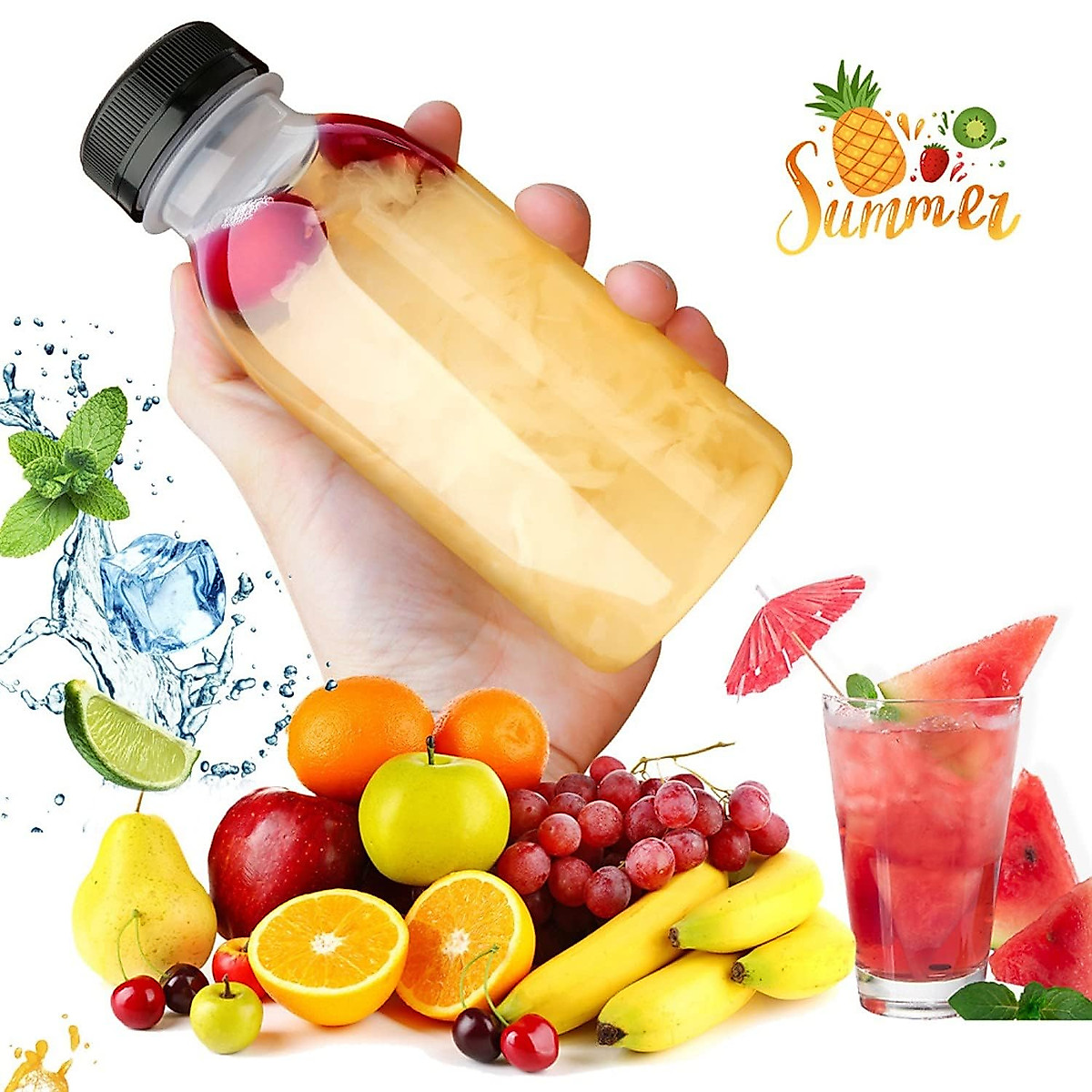 Holotap 42 Pcs 10 OZ Plastic Bottles with Caps, Empty PET Clear Disposable Bulk Juice Bottles with Black Tamper Evident Lids for Juicing, Protein Drinks and Other Beverage Containers