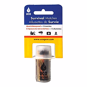 UCO Windproof and Waterproof Survival Matches with Sealed Case and 2 Strikers - 15 Matches