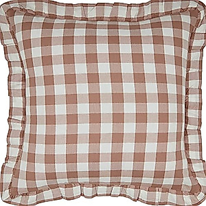 VHC Brands Annie Buffalo Portabella Check Farmhouse Cottage Ruffled Throw Pillow 18x18