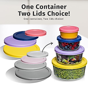 Razab 12 Pc Glass Food Storage Container Set with Lids 7, 4, 2 &1 Cup Round Meal Prep, Secure Lid Containers for Lunch & Leftover Ideal for Baking, Storing BPA Free Leak Proof Oven & Dishwasher Safe