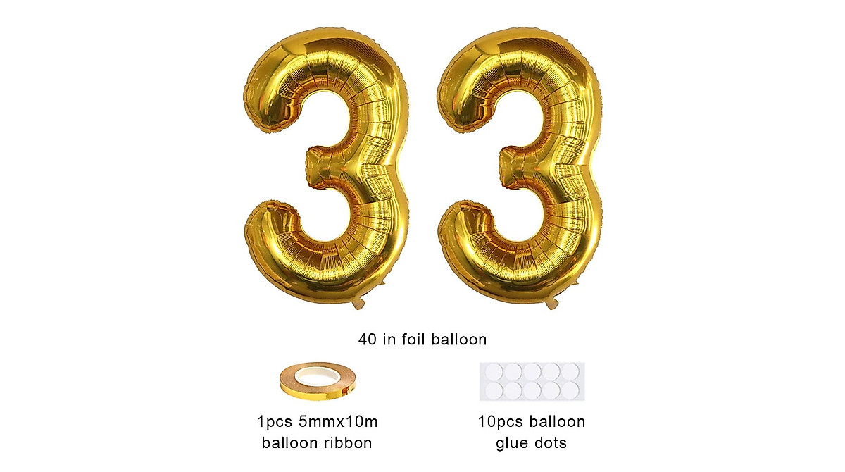 Gold Number 33 Balloons for Birthday & Wedding Parties