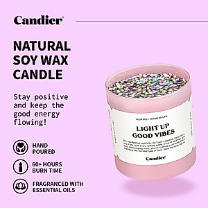 Light Up Good Vibes Candle, Scented Phthalate-Free Soy Candles with 60+ Hours Burn Time, Vegan Cruelty-Free Pink Candle for Any Occasion, Candles for Women & Men - Candier