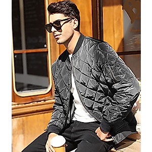 Pretifeel Mens Bomber Jackets Diamond Quilted Fall Winter Rib Varsity Lightweight Coat