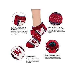 Century Star Women Slipper Socks Soft Cozy Animal Christmas Socks Anti-Slip Fuzzy Slipper Warm Winter Floor Socks 1 Pack Red Elk One Size