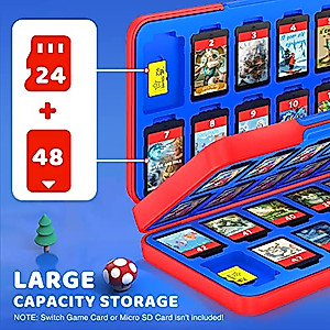 CYKOARMOR Switch Game Case for Nintendo Switch/Switch OLED, Switch Game Holder with 48 Games Card Slot&24 Micro SD Cartridge Slots, Storage Accessories Hard Shell Portable Cartridge Box, Red Blue