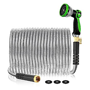 Garden Hose 50 ft Metal - Flexible Garden Hose Stainless Steel Metal Water Hose Heavy Duty Collapsible and No Kink Water Pipe