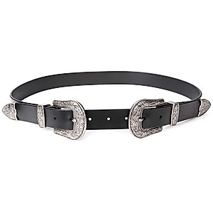 JASGOOD Women Leather Belts Ladies Vintage Western Design Black Waist Belt for Pants Jeans Dresses (Fit Size 28-32 Inches, B-Black-Only for High Waist Size)