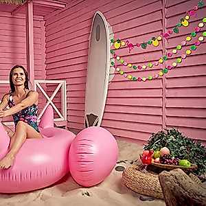 Kerien 3 Pieces Hawaii Summer Hanging Pompom Ball Garland Tropical Flamingo Pineapple Party Banner Set Aloha Banner Flamingo Flower Garland Banner for Hawaiian