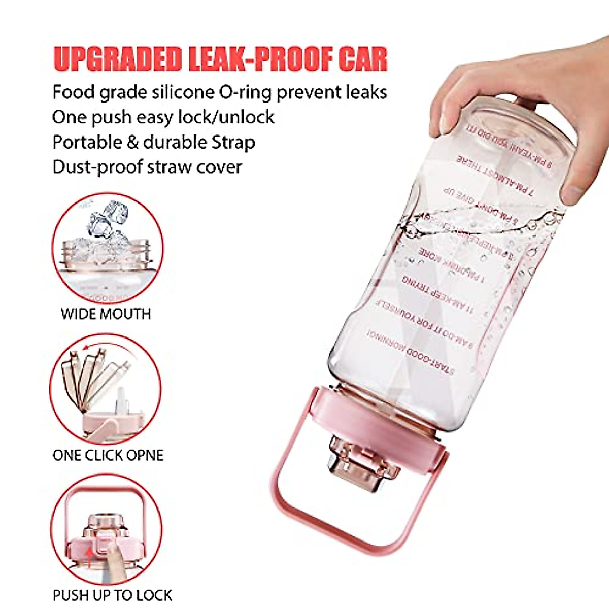 Half Gallon Water Bottle With Sleeve 70oz (2L) Inspirational Water Bottle With Straw and Time Stamp, Drinkable Leak-Proof Tritan BPA-Free Bottle, Large Water Jug for Daily Hydration, Sports Bottles