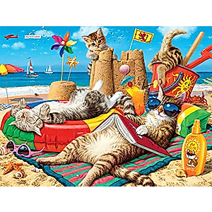 Buffalo Games - Pizza Time Pups - 750 Piece Jigsaw Puzzle & Beachcombers - 750 Piece Jigsaw Puzzle Multicolor, 24" L X 18" W
