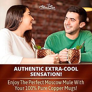 Bliss Bar 16 Oz Moscow Mule Cups Set of 4 | Pure Solid Copper Moscow Mule Mugs| Premium Quality Copper Straws and Shot Glass Included for Perfect Cocktail Experience