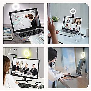 Video Conference Lighting Kit 3200k-6500K Dimmable Led Ring Lights Clip on Laptop Monitor for Remote Working/Zoom Calls/Self Broadcasting/Live Streaming/YouTube Video/TikTok (Black)