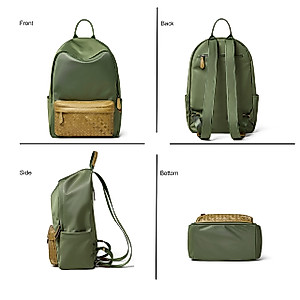 Daiblueland Casual Daypack Backpack For Women Unisex Large Lightweight Travel Rucksack With Leather Pockets(Army Green) (BACK-001)