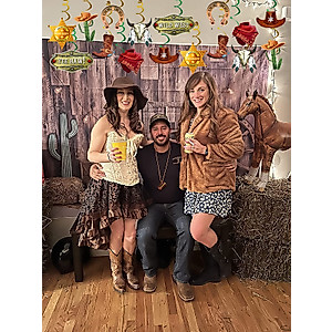 CINRAY Western Cowboy Birthday Decoration, 8x6 inches, Brown, 16 Hanging Swirls for Party Favors Supplies