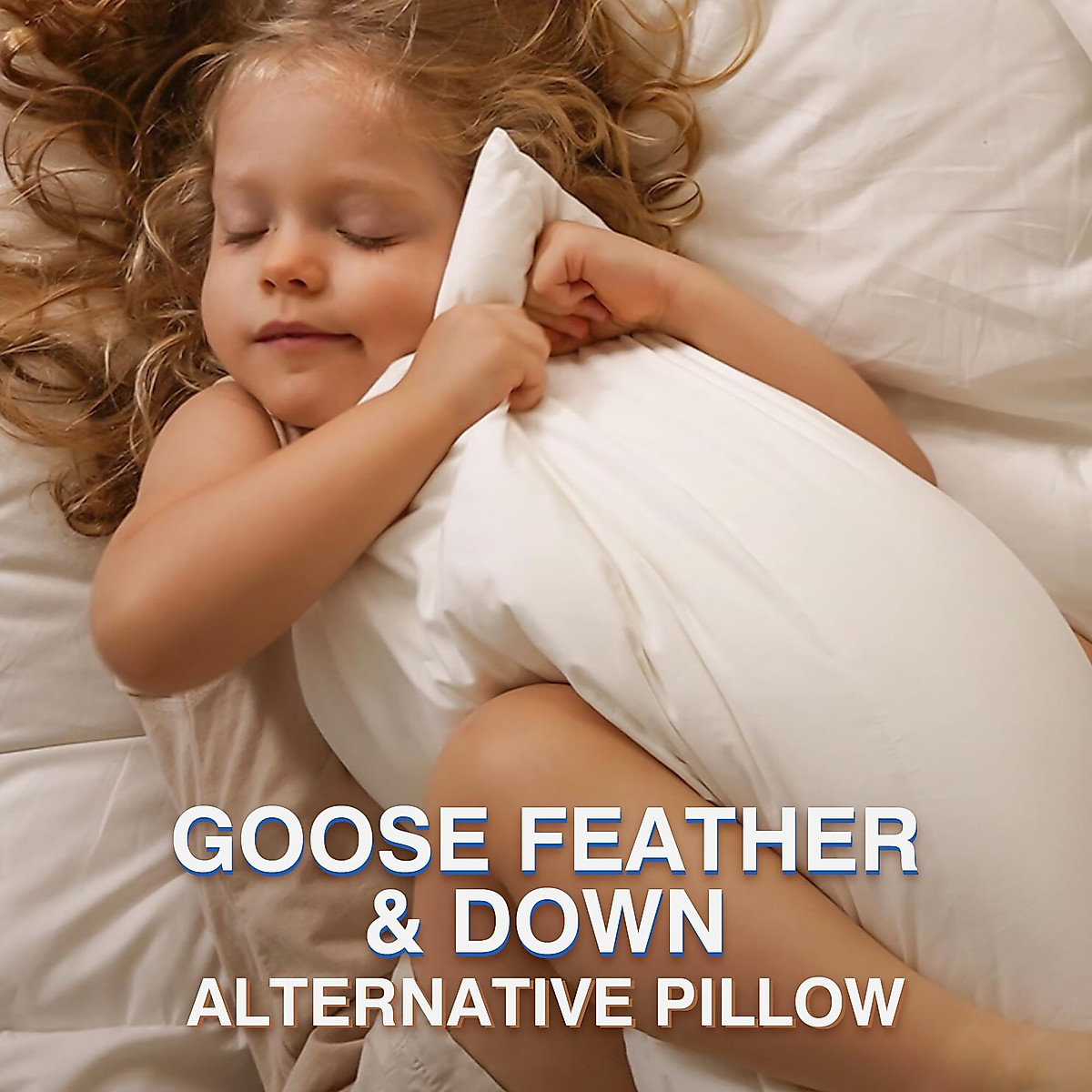 Zibroges ZB-DP01 Goose Feather Bed Sleeping, Hotel Down Pillows Queen Size, White Soft Cotton Cover, Fluffy Support Surround Fill Polyester for Back Side Stomach Sleeper 2 Count