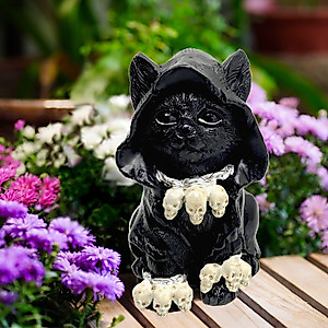 QZFSL Black Cat Sculpture Gargoyle Figurine Magic Hat Kitten for Cute Halloween Decor & Garden Statues Gnome As Patio Statue Lawn Yard Art Decoration Housewarming Garden