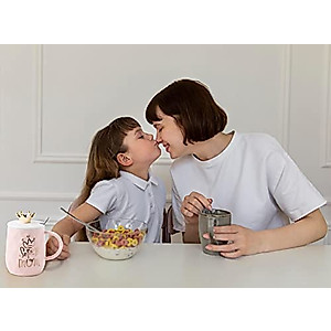 Mug for Mom with Crown Cute Coffee Ceramic Cup Unique Gift for Women Queen Wife Grandma Girlfriend Daughter Mother's Day - 15oz with Lid & Spoon (Super Mom)