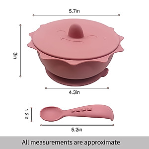 Baby Bowls with Lids and Spoons First Stage, Santi & Me Bowls with Suction and Spoon Silicone Feeding Set Perfect for Baby Dishes and Utensils Set(Dark Pink)
