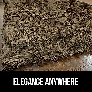 Gorilla Grip Faux Fur Rectangle Area Rug and Faux Fur Sheepskin Area Rug, Both in Brown Color, Both in Size 5x7, 2 Item Bundle
