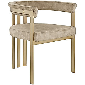 Meridian Furniture Marcello Collection Modern | Contemporary Velvet Upholstered Dining Chair with Brushed Brass Iron Frame, Set of 2, 23.5" W x 24" D x 28" H, Beige
