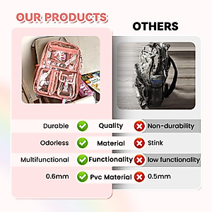 LISINUO Clear Backpack Girl Transparene Backpacks See Through Book Bag for Women Heavy Duty Pvc Mesh Bag Cute Girls Bookbags (Pink)