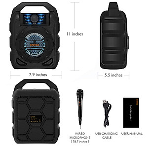 EARISE T15 Portable PA System Speaker for Kids & Adults with Wired Microphone, Bluetooth Karaoke Machine with Lights, Lightweight, Perfect for Outdoors