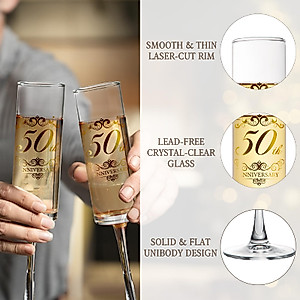 Urllinz 50th Wedding Anniversary Champagne Flutes Gifts-50th Anniversary Decorations,Best Anniversary Wedding Gift for Couples Parents,Set of 2 with Wooden Memory Keepsake Box