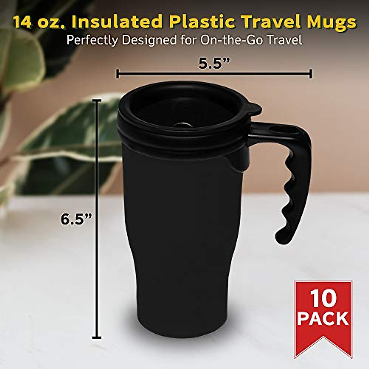 DISCOUNT PROMOS 14 oz. Insulated Plastic Travel Mugs - 10 pack - Black