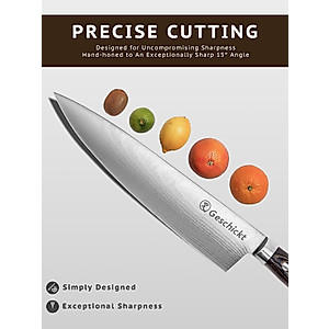 Geschickt Chef Knife, 8 inch Thin & Light Kitchen Knife, High Carbon Stainless Steel Blade, Pakkawood Handle, Full Tang Sharp Knife for All-Around Food Prep