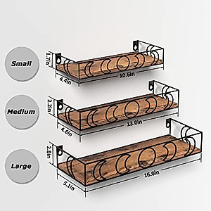 PHAREGE Moon Phase Floating Shelves Wall Mounted Set of 3, Small Book Shelf for Wall Decor Storage, Rustic Wall Shelves for Bedroom Bathroom Living Room