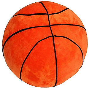 CASAGOOD 10 Inch Fluffy Round Basketball Hugging Pillow Stuffed Basketball Plush Toy Soft Plushies Basketball Throw Pillows Kids' First Basketballs Plush Toys Gift for Kids Or Baby