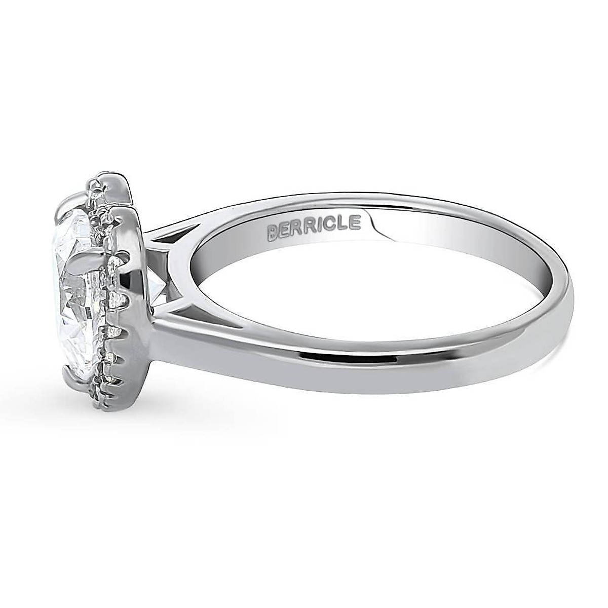 BERRICLE Sterling Silver Halo Wedding Engagement Rings Cubic Zirconia CZ Heart Cocktail Promise Ring for Women, Rhodium Plated Size 7