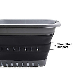 SAMMART 37L (9.77 gallon) Collapsible Plastic Laundry Basket - Foldable Pop Up Storage Container/Organizer - Portable Washing Tub - Space Saving Hamper/Basket (2, Grey/Black)