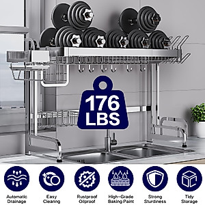 LIVOD Over The Sink Dish Drying Rack, 2 Tier Over Sink Dish Drying Rack Width Adjustable(25.6-37.6in), Durable Stainless Steel Dish Rack Over Sink Organizer, Space Saving Kitchen Sink Drying Rack